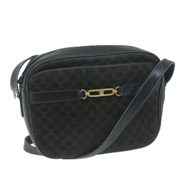 Celine | Bags | Celine Macadam Canvas Shoulder Bag Black Brown Auth ...